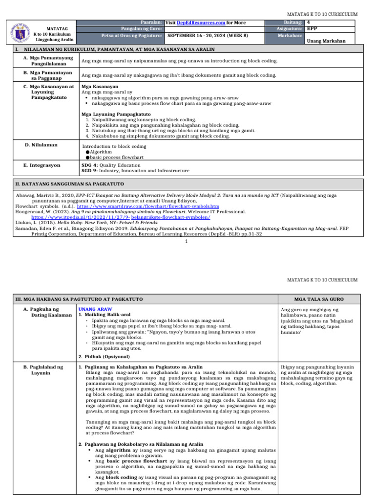 DLL Matatag - Epp 4 q1 w4 | PDF