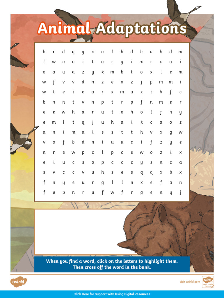 Digital Animal Adaptations Word Search | PDF