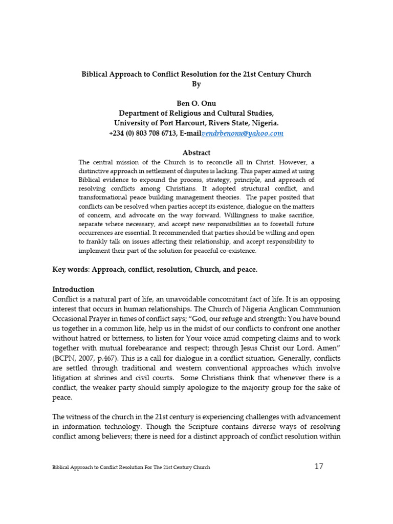 Biblical Conflict Resolution for Churches | PDF | Conflict (Process ...