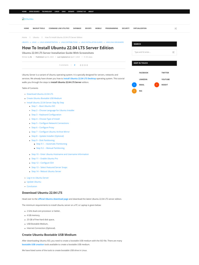 Install Ubuntu 22.04 LTS Server Guide | PDF | Booting | Ip Address