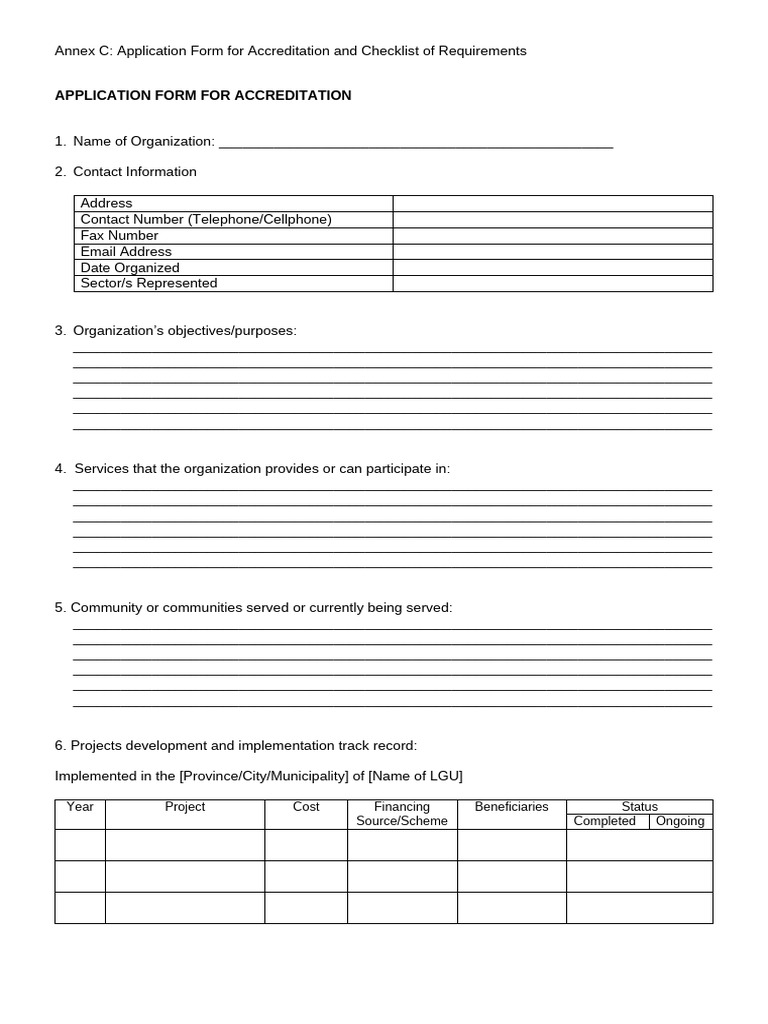 Annex C Application Form and Checklist of Requirements | PDF
