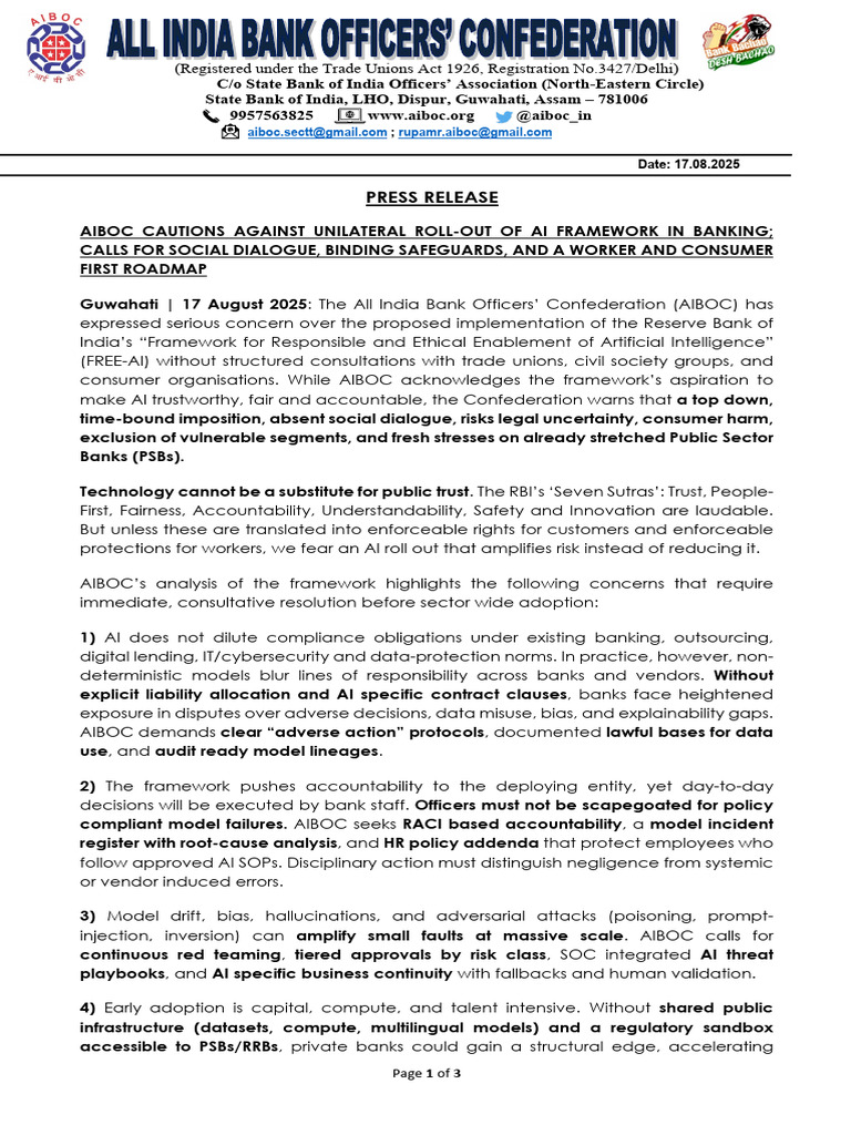 AIBOC's Concerns on RBI AI Framework | PDF | Artificial Intelligence ...