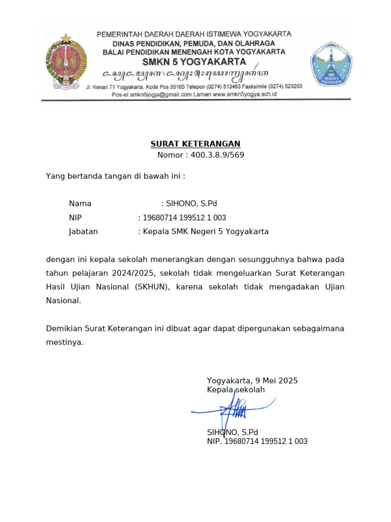 Surat Keterangan Tidak Ada SKHUN | PDF