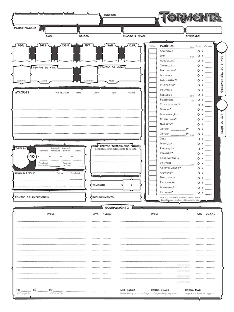 Tormenta20 - Ficha de Personagem | PDF