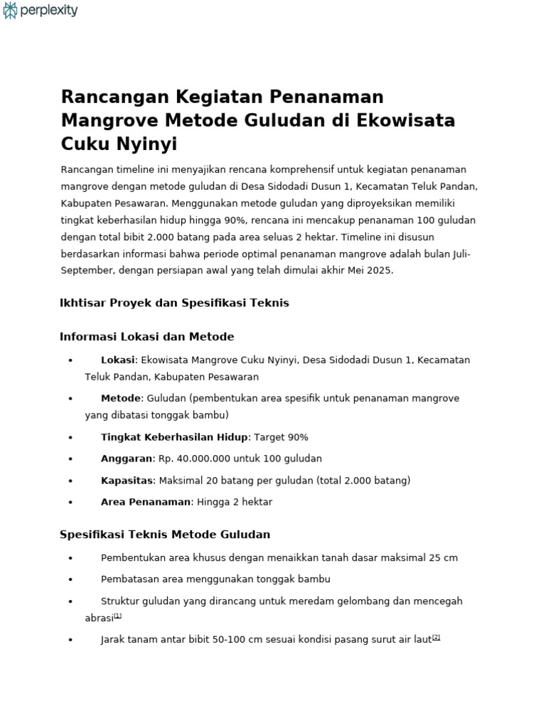 Rancangan Timeline Penanaman Mangrove Metode Guludan | PDF