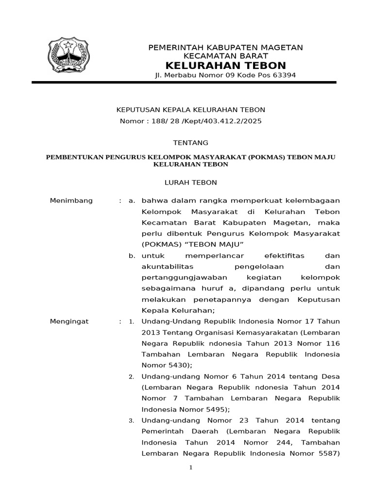 Pembentukan POKMAS Tebon Maju 2025 | PDF