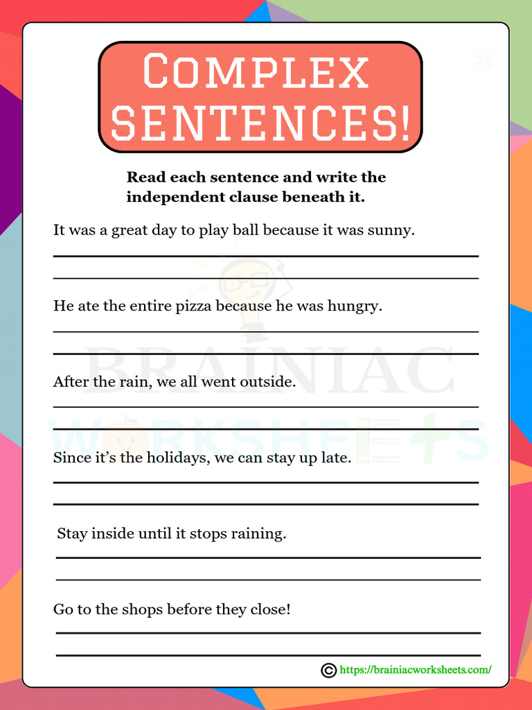 Complex Sentence English Worksheet for Class 5 | PDF