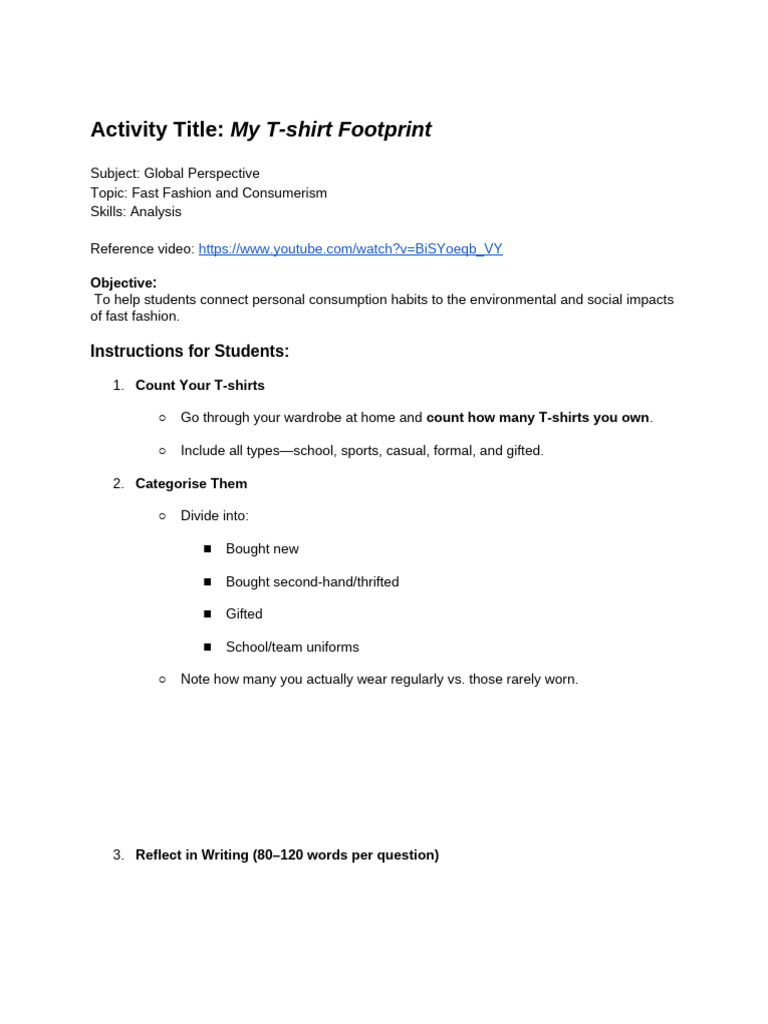 Activity Title My Tshirt Footprint | PDF | T Shirt | Fashion