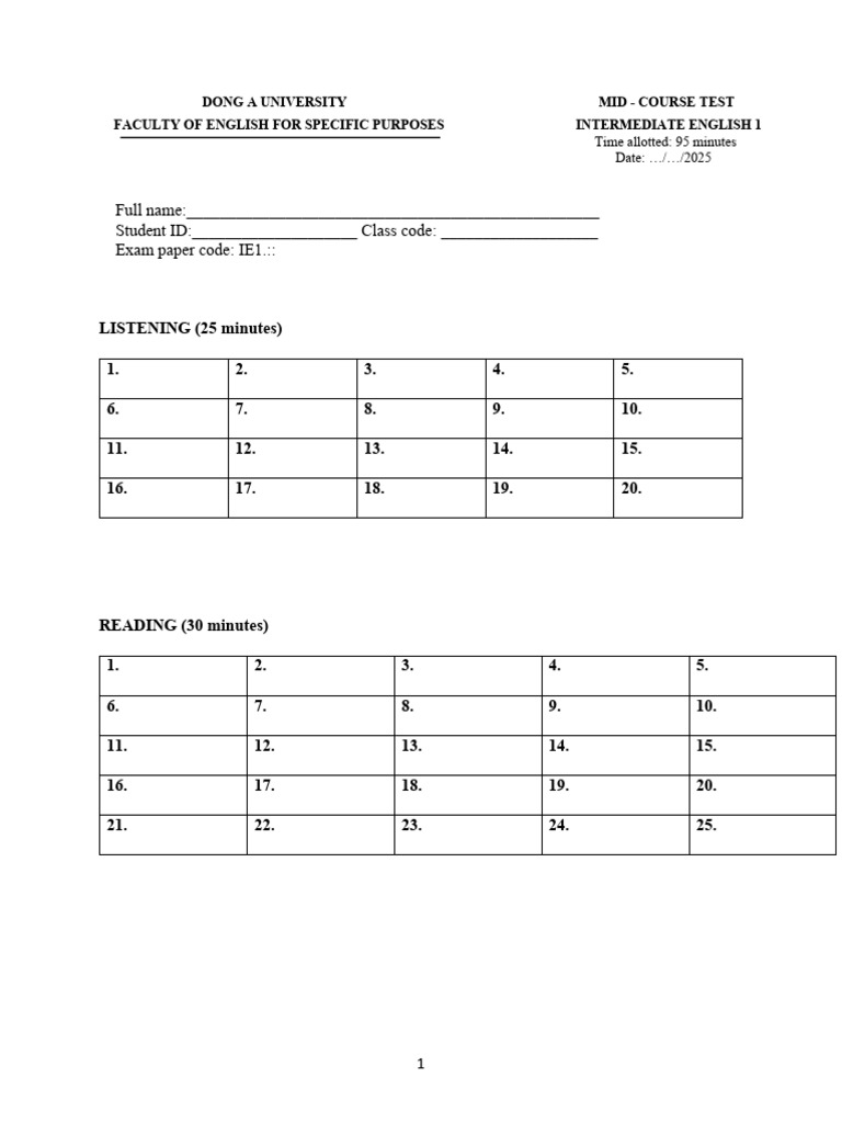 Intermediate English TEST | PDF