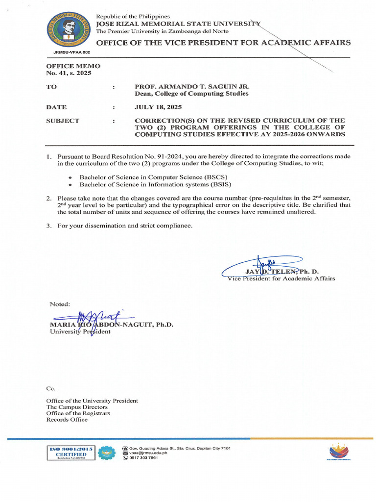 Final Revised Curriculum BSIS and BSCS | PDF