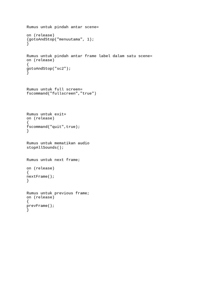 Rumus Pindah Scene dan Frame dalam Flash | PDF