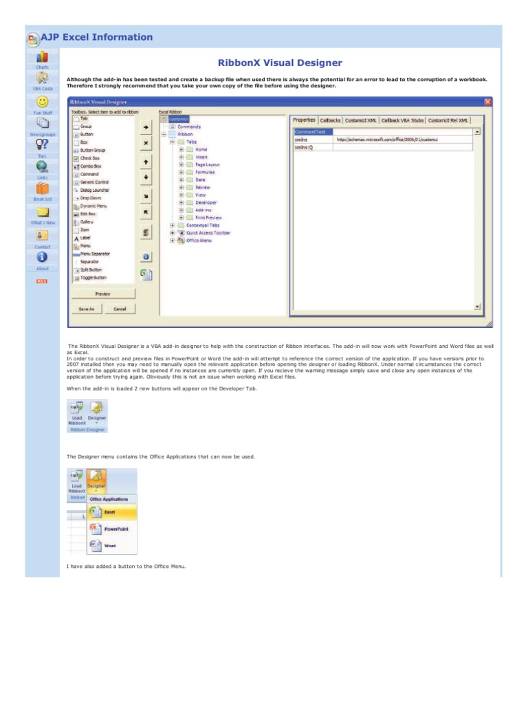 RibbonX Visual Designer | Download Free PDF | Visual Basic For Applications | Microsoft Excel