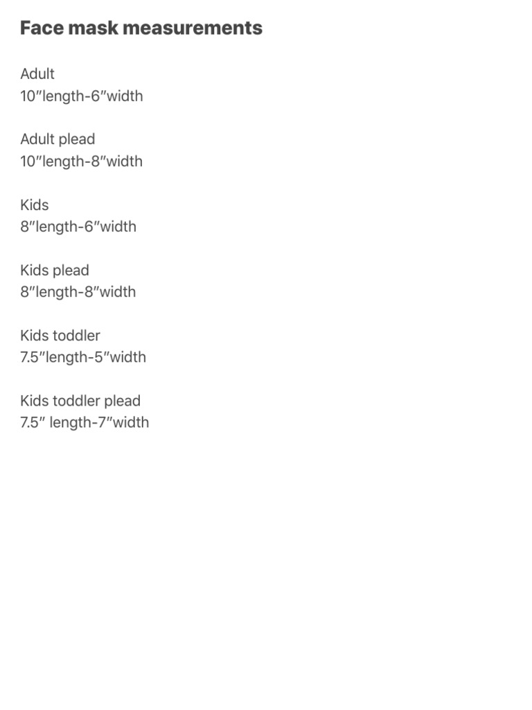 Face Mask Size Measurements Guide | PDF