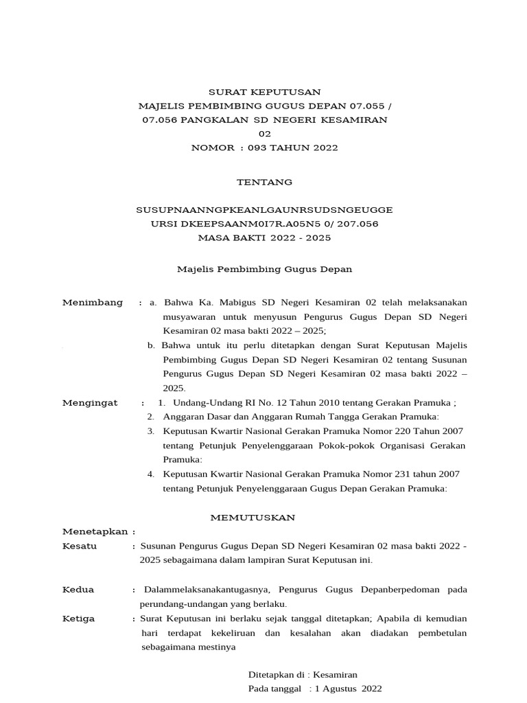 Susunan Pengurus Gugus Depan SD Kesamiran | PDF
