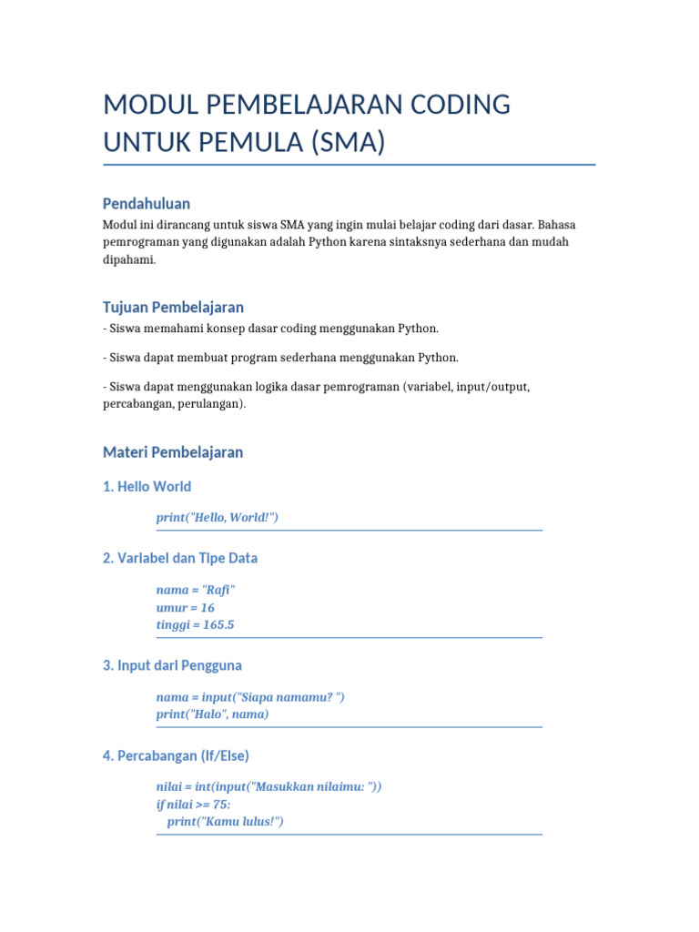 Modul Coding SMA Pemula | PDF