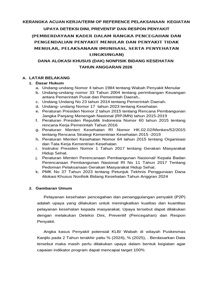 TOR 3.6. Pemberdayaan Kader Dalam Rangka Pencegahan Dan Pengendalian Penyakit Menular Dan ...