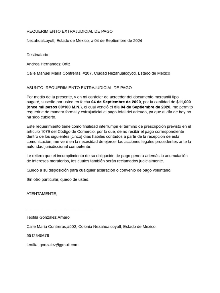 Requerimiento Extrajudicial de Pago 2 Pagare 3 | PDF