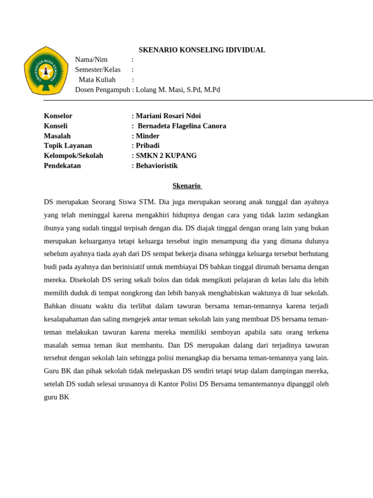 Skenario Konseling Individual Nani Mikro BK | PDF
