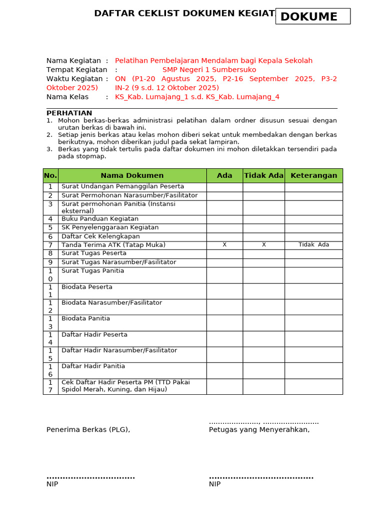 Urutan Berkas Dokumen 1 (On Dan In-2) | PDF