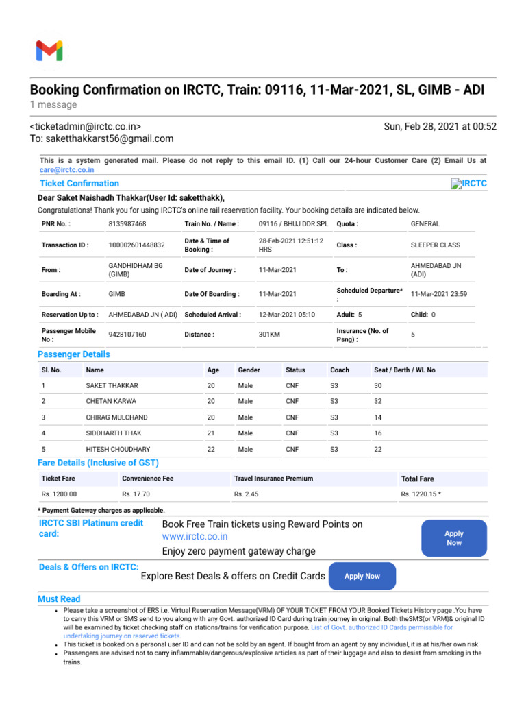 Gimb To Adi Ticket 11-03-21 | PDF | Credit Card | Service Industries