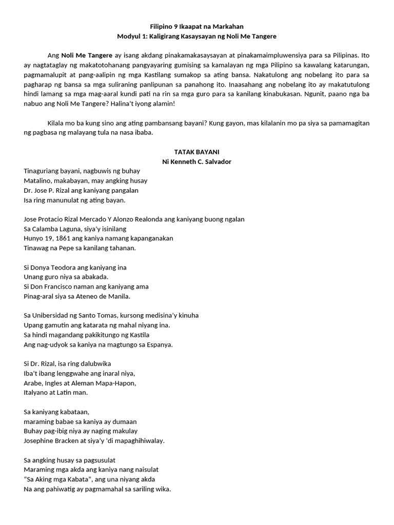 Sinhs Filipino 9 q4 Week 2 Module 1 | PDF