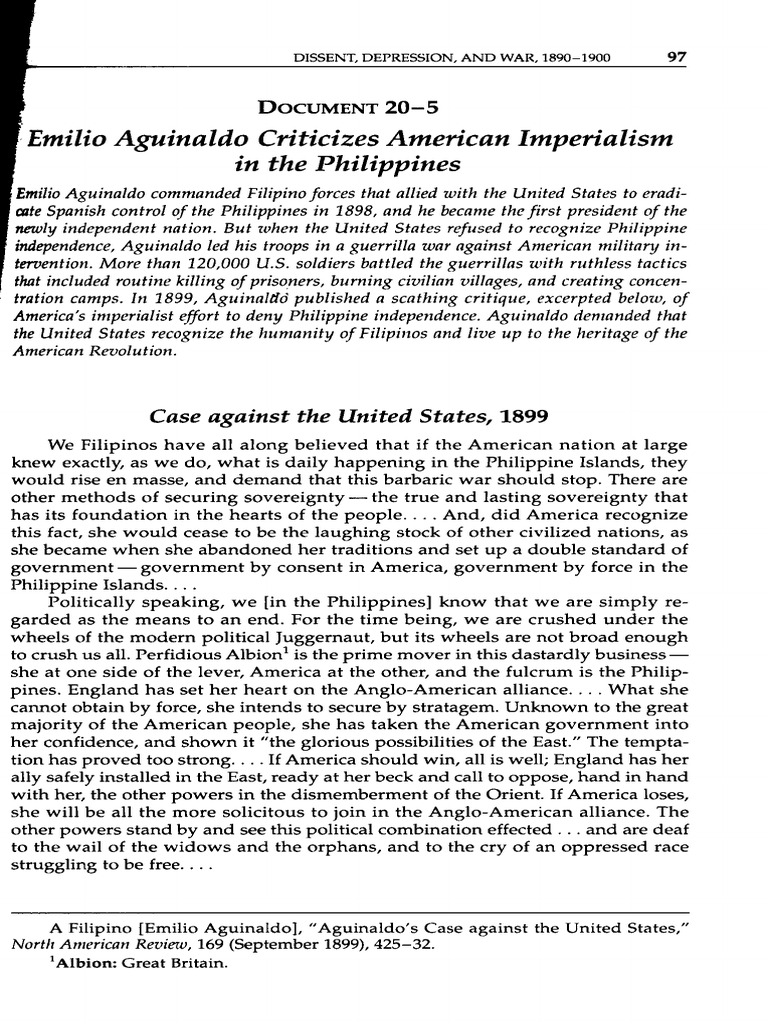 Aginaldo Criticizes American Imperialism in The Philippines | PDF