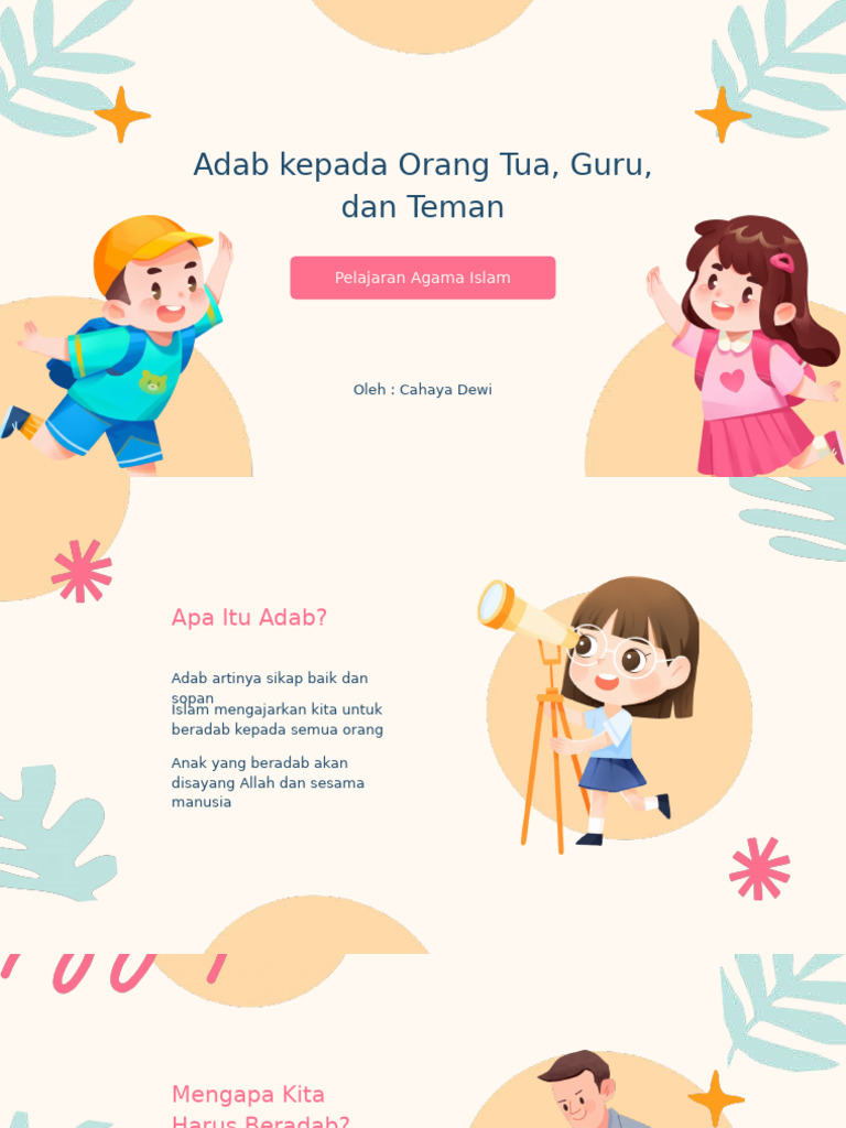 Warna Warni Ilustrasi Adab Kepada Orang Tua, Guru, Dan Teman Presentasi | PDF