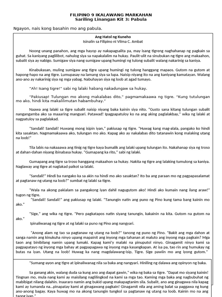 Sinhs Filipino 9 Q2 Week 3 Module 3 | PDF