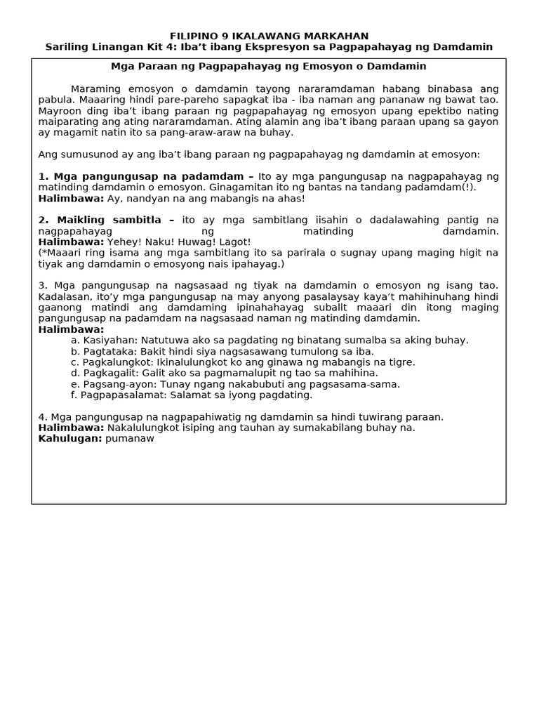 Sinhs Filipino 9 Q2 Week 4 Module 4 | PDF