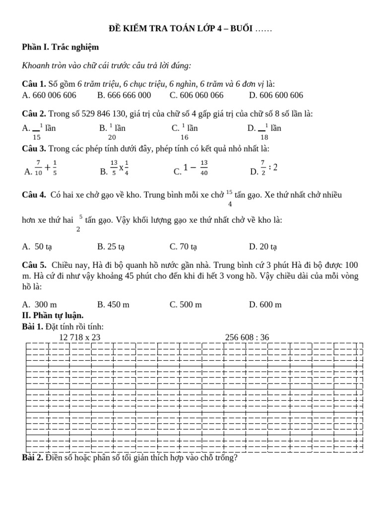 De On Tap He Toan Lop 4 | PDF