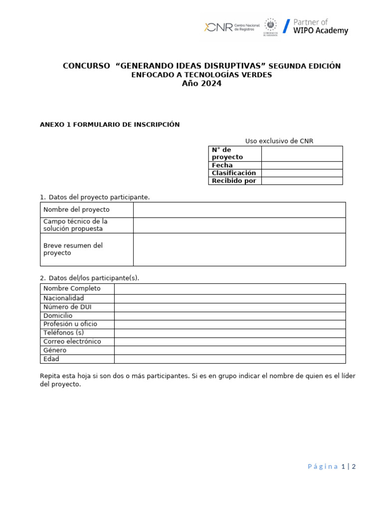 Anexo 1 Formulario de Inscripcion GID 2a Ed. Enfocado A Tecnologias ...