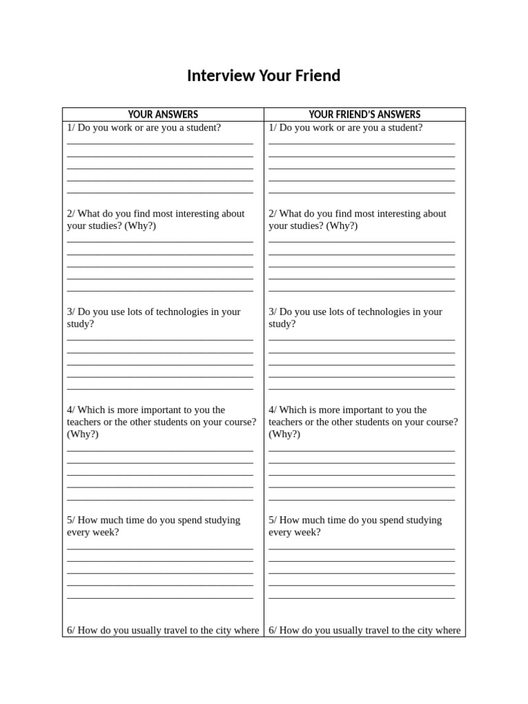 Friend Interview Questionnaire | PDF