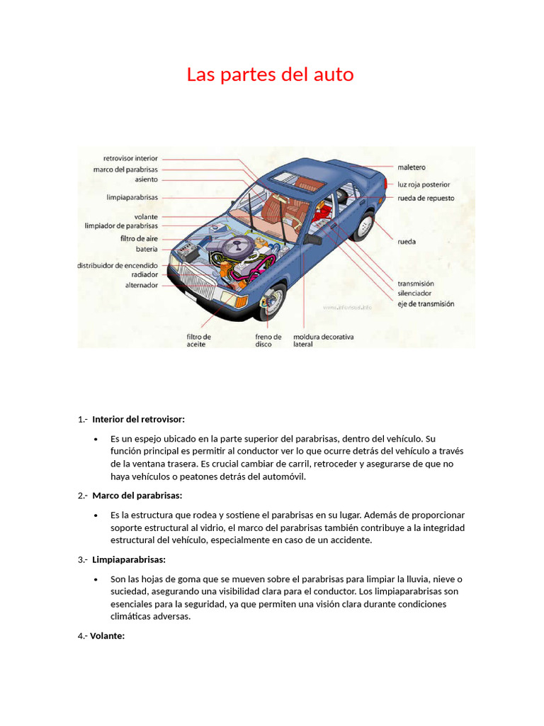 Partes y funciones del automóvil | PDF | Motores | Eje