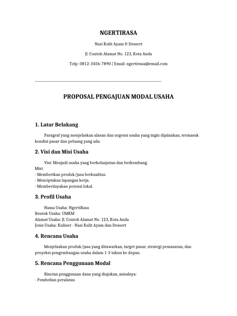 Proposal Modal Usaha UMKM NgertiRasa | PDF