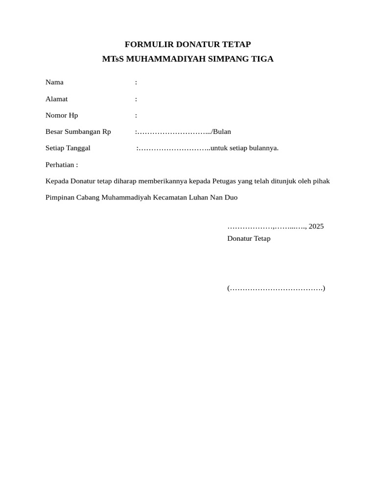 Formulir Pendaftaran Donatur Tetap | PDF