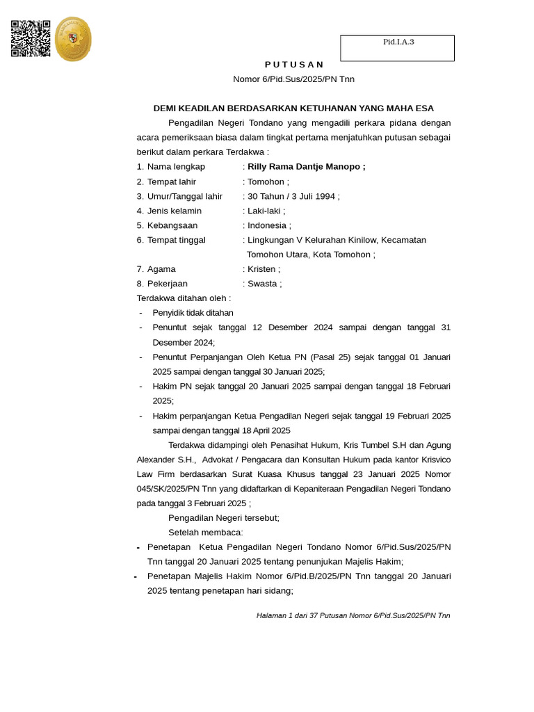 Putusan 6 Pid - Sus 2025 PN TNN 20250624123254 | PDF