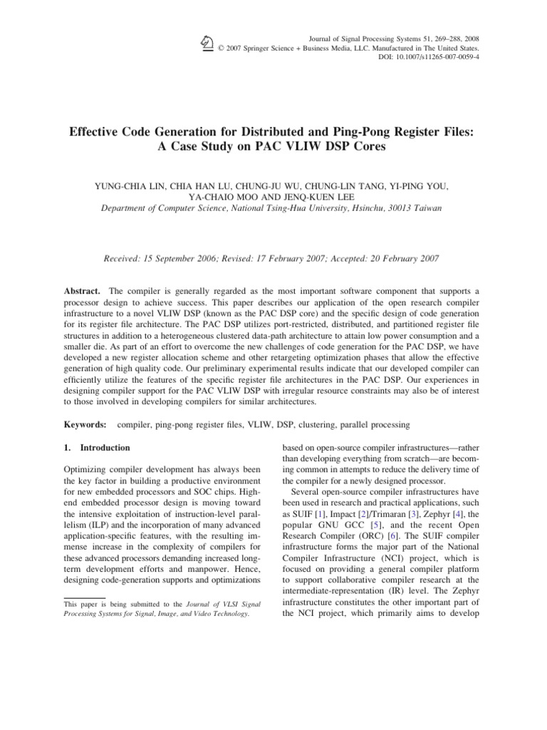Effective Code Generation For Distributed and Ping-Pong Register Files A Case Study On PAC VLIW ...