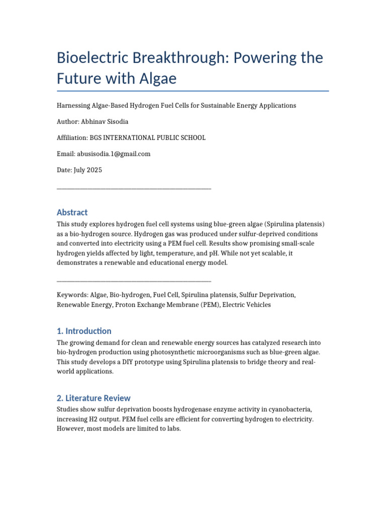 Bioelectric Algae Fuel Cell Research Paper 2025 | PDF | Fuel Cell ...