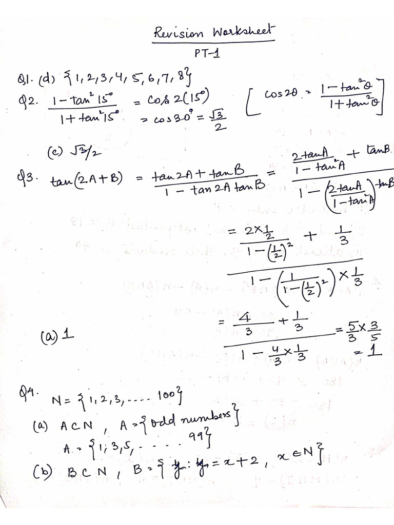 Answer Key (Revision Worksheet PT-1) | PDF
