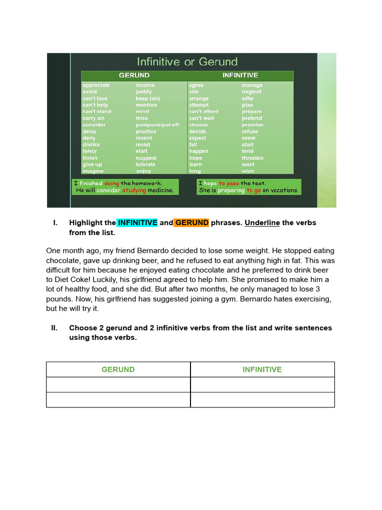 Gerunds and Infinitives Practice Guide | PDF