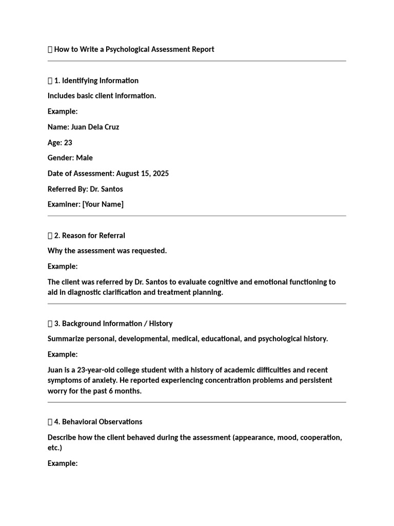 How To Write A Psychological Assessment Report | PDF | Major Depressive ...