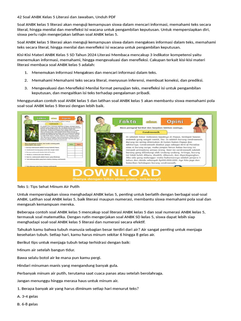 42 Soal ANBK Kelas 5 Literasi Dan Jawaban | PDF