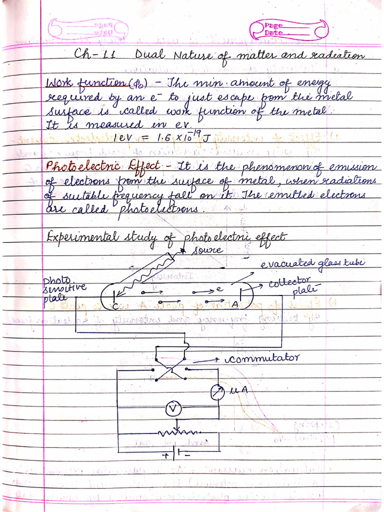 CH 11 Notes (Dual Nature of Matter & Radiation) | PDF