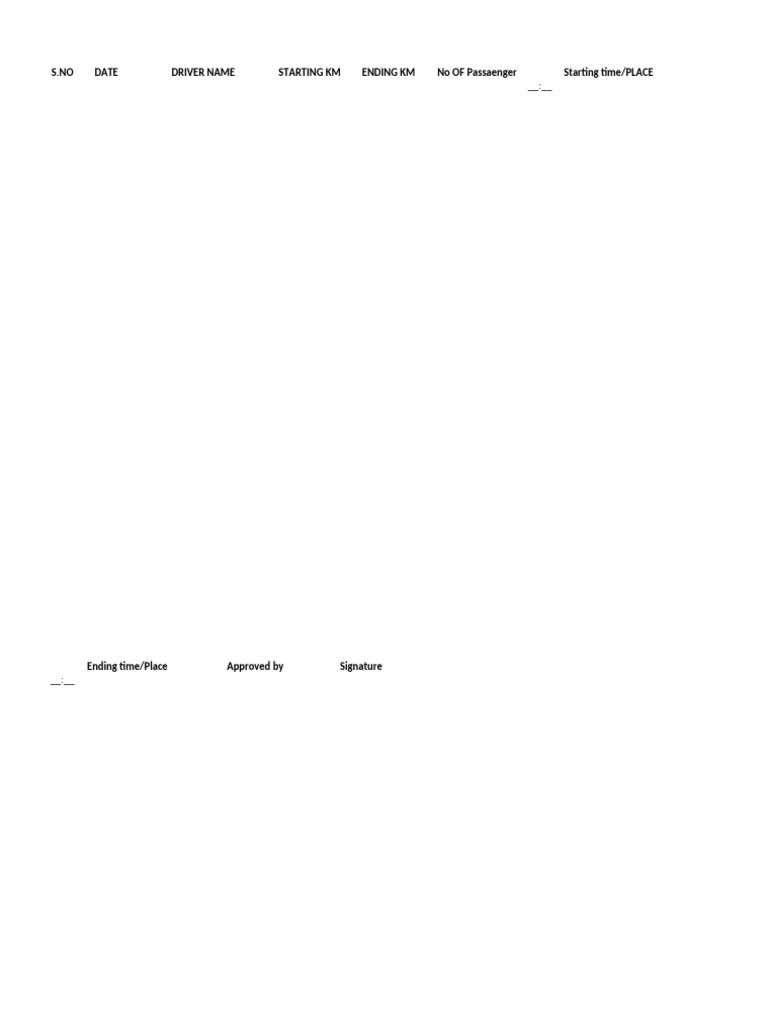 Driver Trip Log Template | PDF