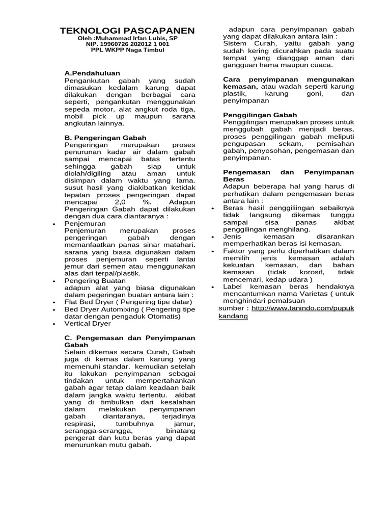 2 Penanganan Pasca Panen Padi | PDF