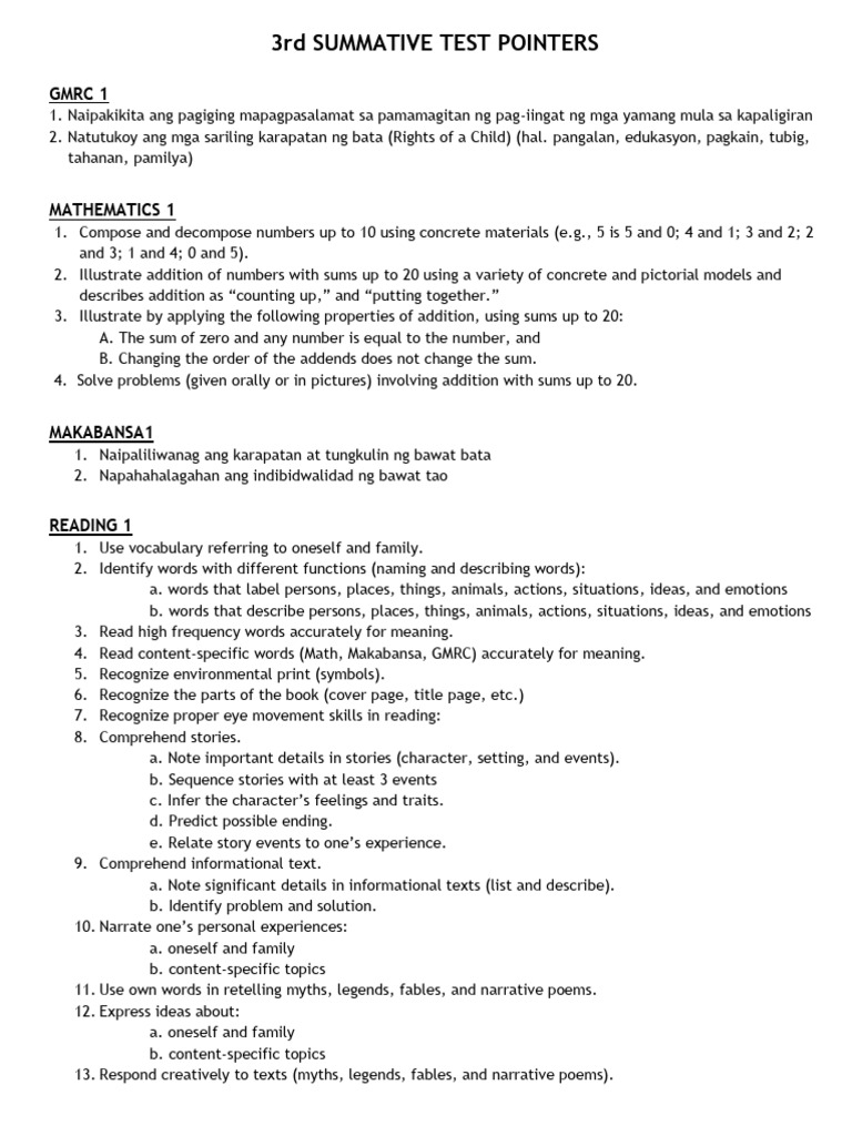 3rd Summative Test Pointers | PDF | Narrative | Vocabulary