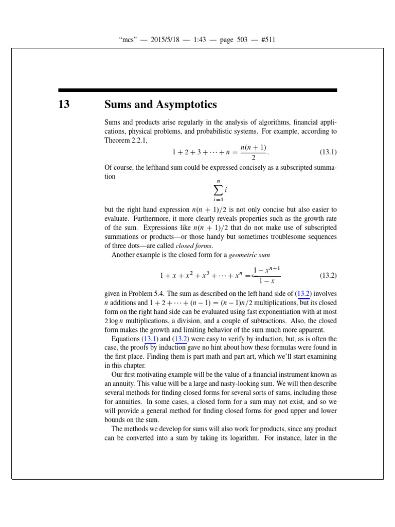 Closed Form Summation Techniques | PDF | Summation | Interest