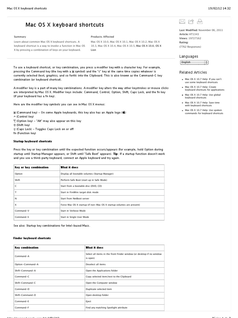 Mac OS X Keyboard Shortcuts | Download Free PDF | Computer Keyboard ...