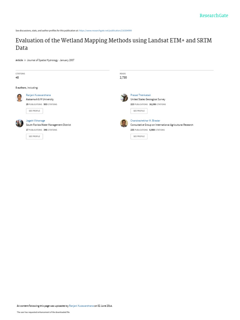 Evaluation of The Wetland Mapping Methods Using Landsat ETM and SRTM Data | PDF | Wetland ...