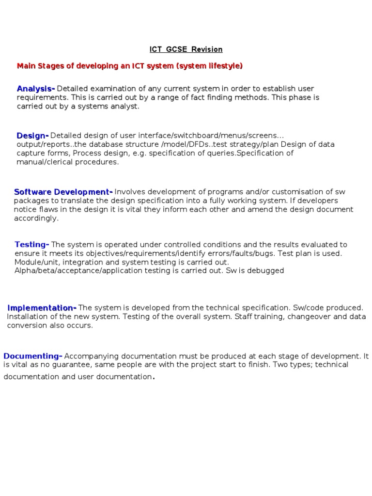 ICT GCSE Revision - System Life Cycle | PDF | Software Release Life ...